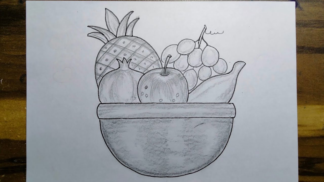Fruit Basket Drawing Easy || Falon ki tokri Ka Chitra || फलों की टोकरी ...