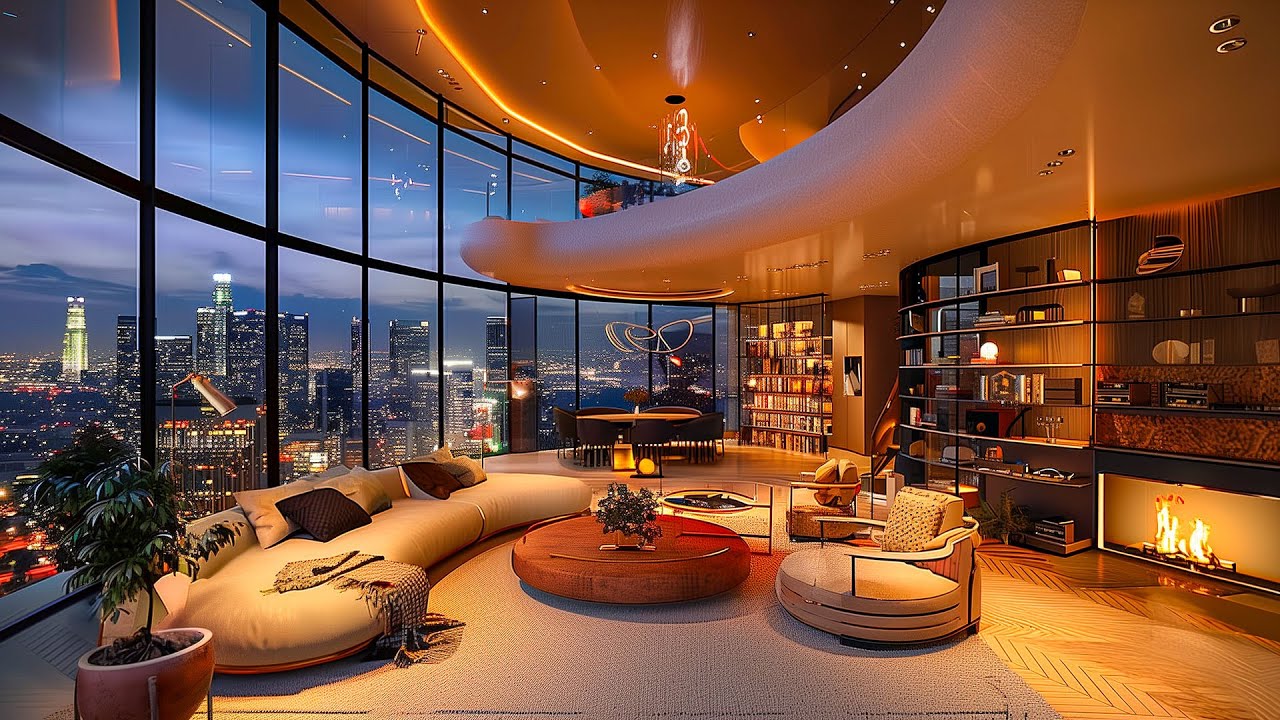 Rainy Night Relaxation in a Modern Living Room 🎶 Luxurious Living Room ...