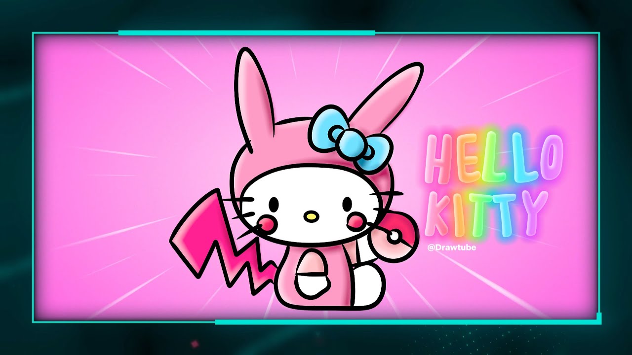 How to Draw Hello Kitty Pikachu Neon Light drawing and coloring video ...