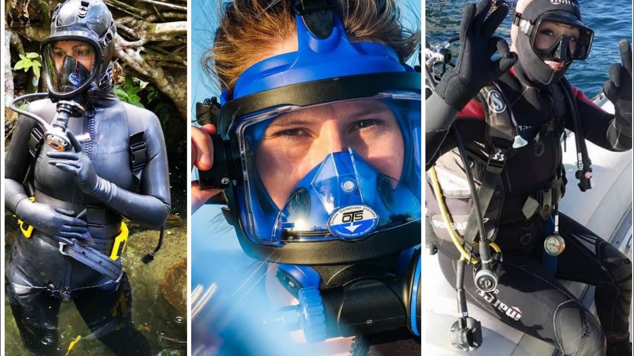 Vertical and mind blowing latex full face gas mask&scuba diving gear ...