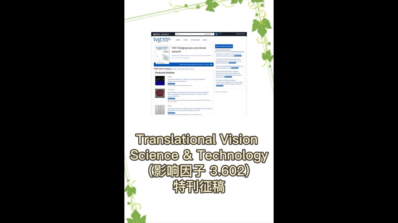 Translational Vision Science & Technology（影响因子 3.602）特刊征稿 - YouTube