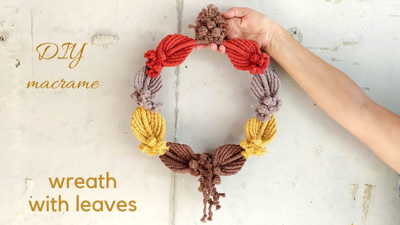 DIY macrame wreath with leaves tutorial, mandala wall hanging, circular ...