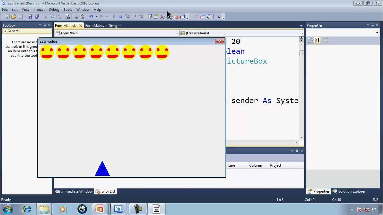 Visual Basic Express 2010 Tutorial 41 Dynamically Adding Invaders - EZInvaders Part 10 Game ...
