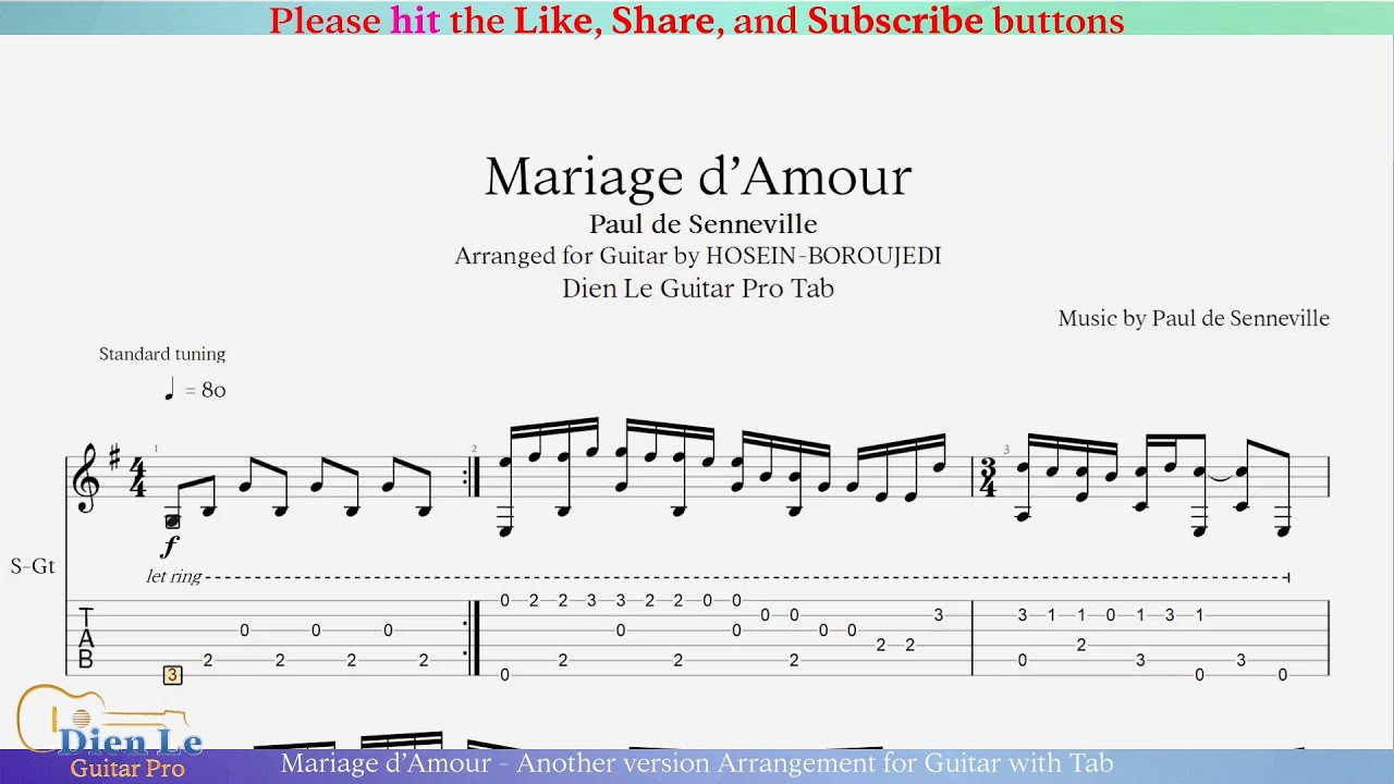 Mariage d’Amour - Another version Arrangement for Guitar with Tab - YouTube