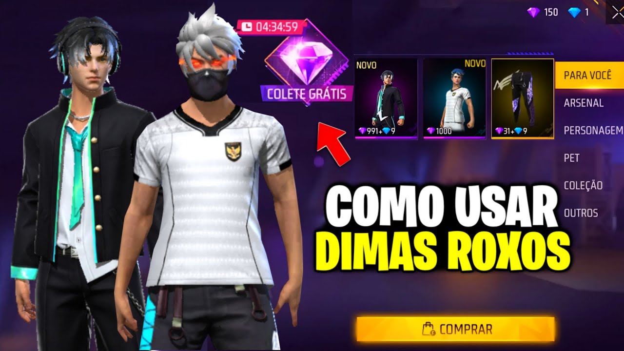 DESCOBRI COMO USAR OS DIAMANTES ROXOS NO FREE FIRE! DIMAS TEMPORÁRIOS ...