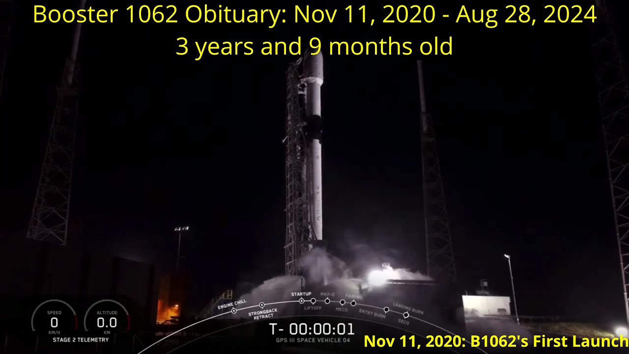 Falcon 9 Booster 1062: Obituary: Nov 11, 2020 - Aug 28, 2024 - YouTube