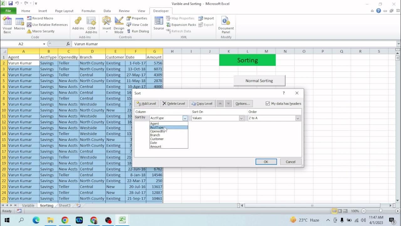 VBA Sorting and Adv. Sorting - YouTube