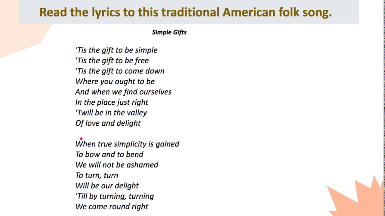 Simple Gifts Reading - YouTube