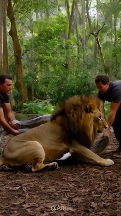The lion got into trouble due to the python's grip. - YouTube