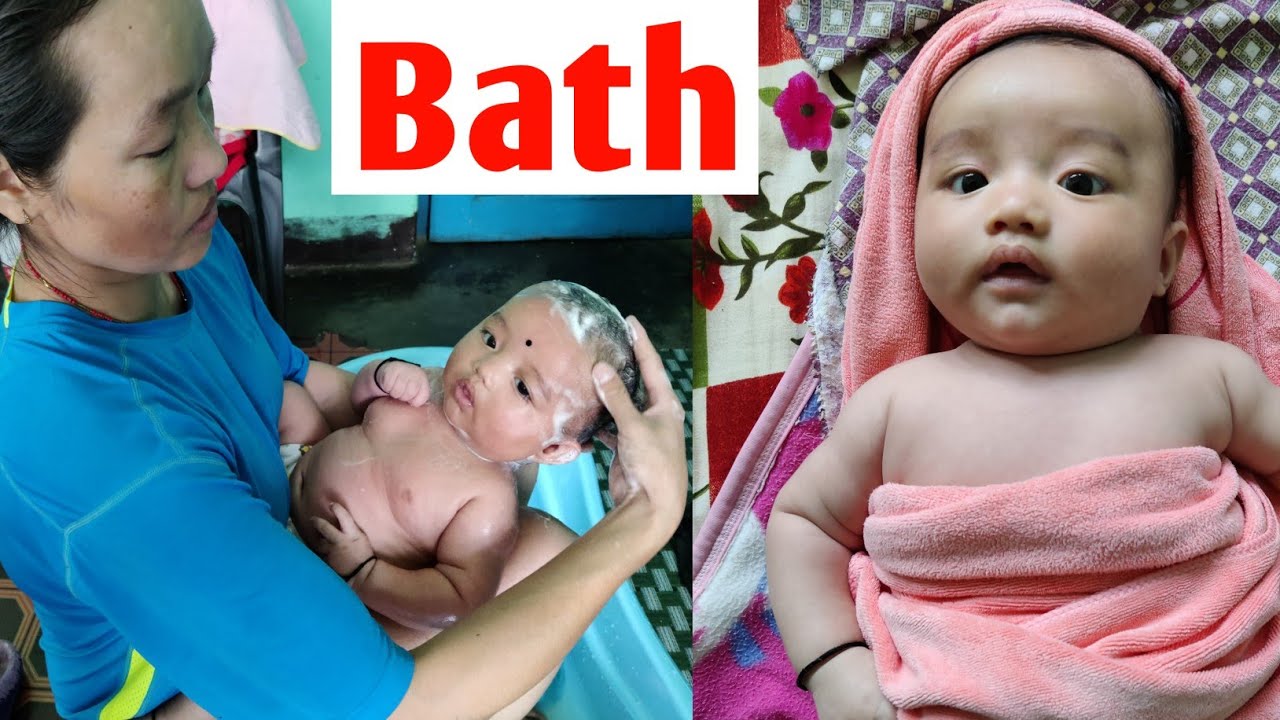 Baby Bathing in Poor Village ( 3 month baby ) 2022 - YouTube