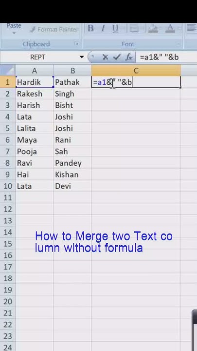 How To Merge Two Text Columns Without Formula Exceltips Exceltricks Excel Computer Course