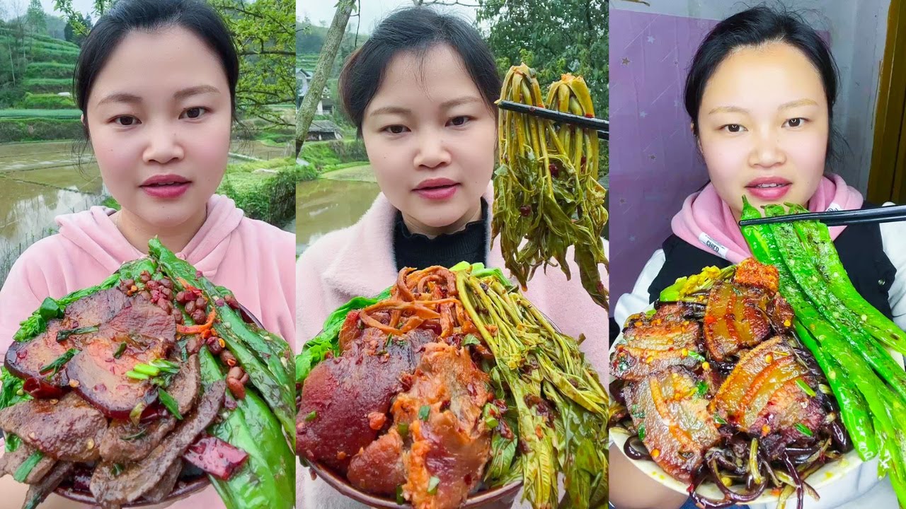 Let's Eat Show Stir Fried Pork At Countryside, Chinese Rural Life ...