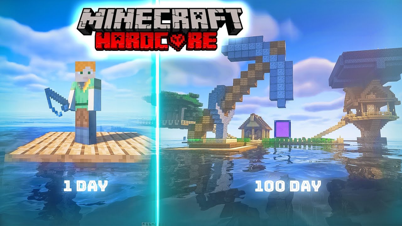 I Survived 100 Days On a RAFT in Minecraft Hardcore... - YouTube