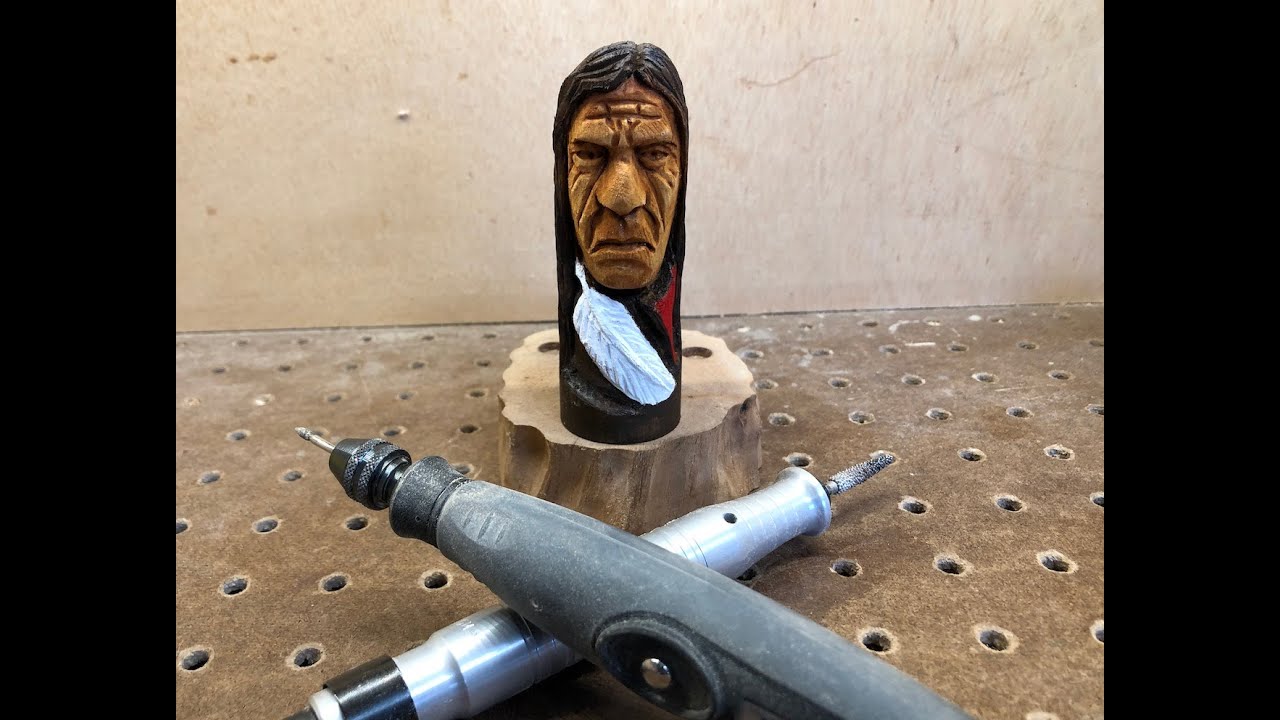 Indian head power carving with Dremel - YouTube
