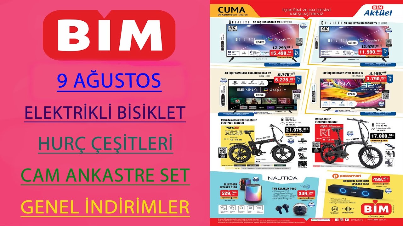 BİM 9 AĞUSTOS 2024 / BİM HURÇ ÇEŞİTLERİ / BİM ELEKTRİKLİ BİSİKLET / BİM ...