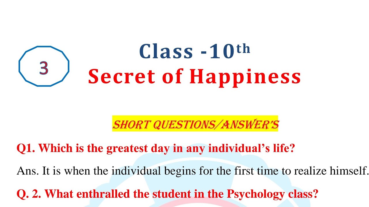 Secret of happiness Lesson-3 Question Answer | Class 10 | PSEB ...