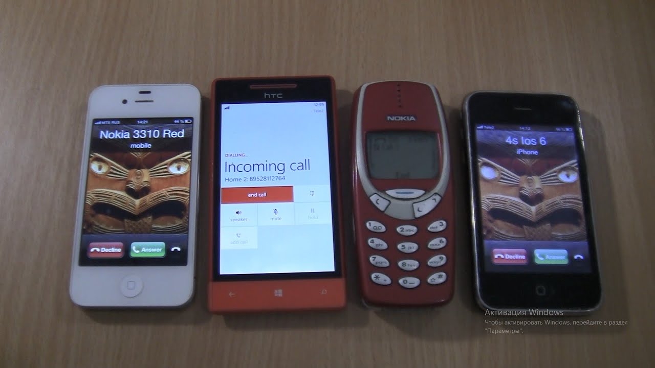 Nokia 3310 RED + 2 Iphone ios 6+HTC Incoming call & Outgoing call at ...