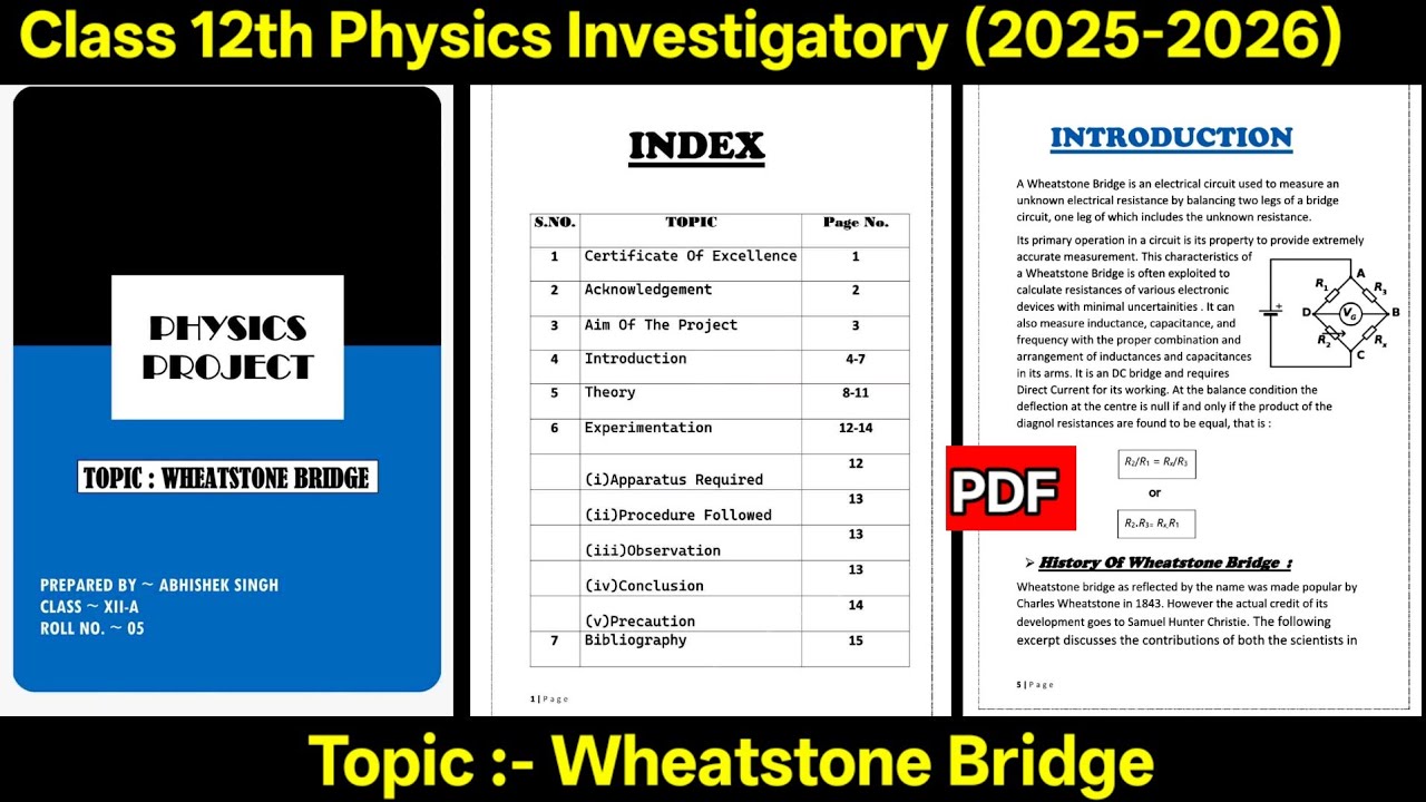 Class 12 Physics Investigatory Project File 2025-26 | Wheatstone Bridge ...