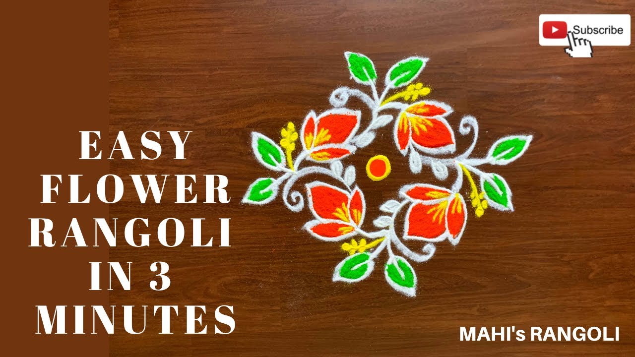 Easy Flower Rangoli Design in 3 minutes | Beginner's Festival Rangoli ...