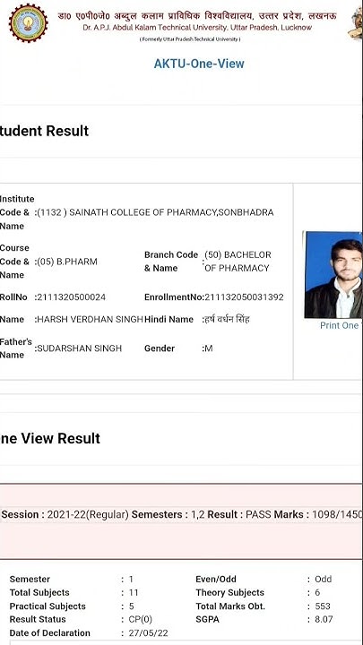 #Aktu B Pharma results# Declared today now #My Result# - YouTube