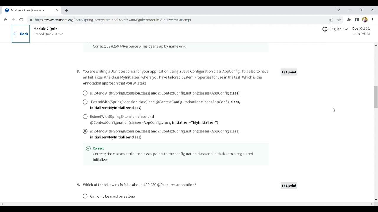 Spring - Ecosystem and Core || Module two Quiz || Coursera - YouTube