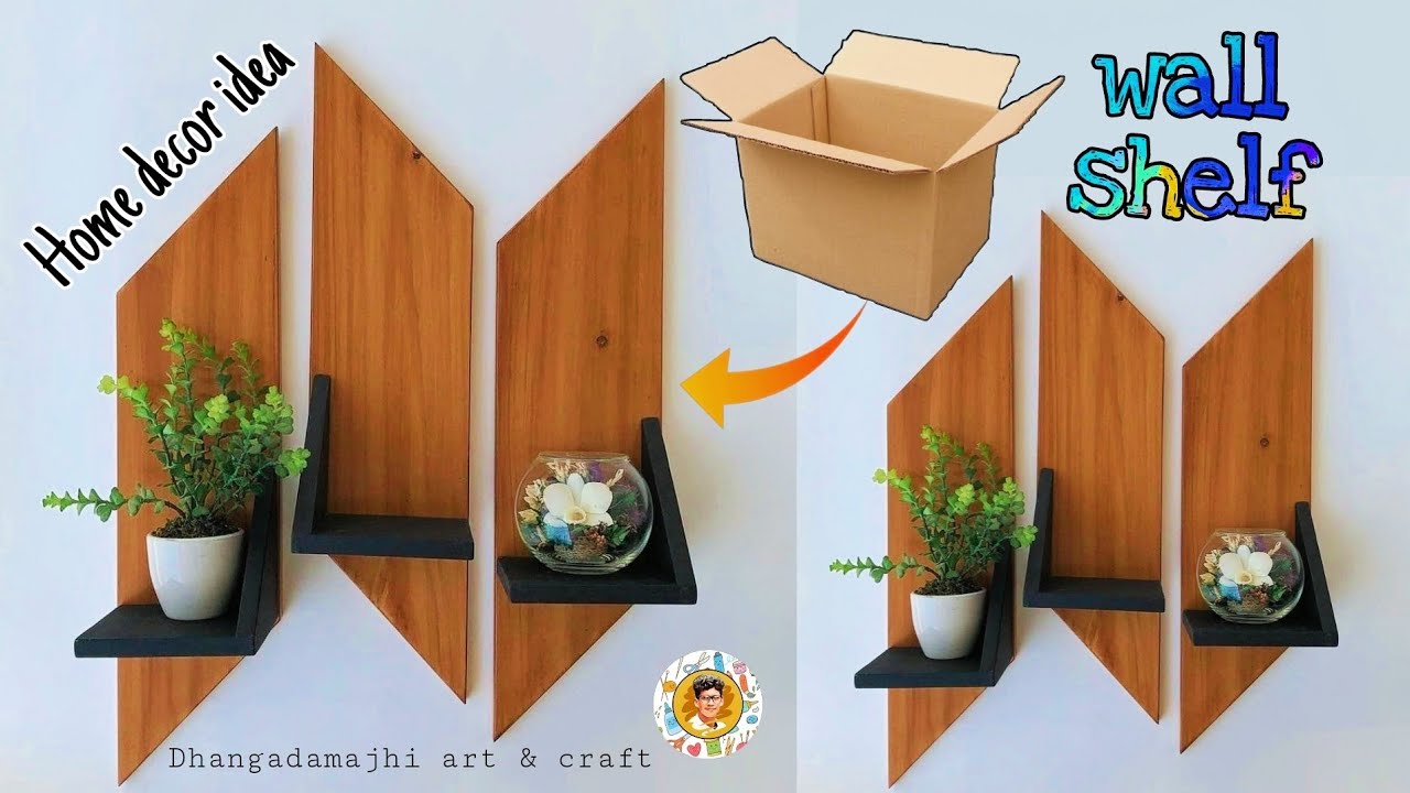 DIY Decorative Wall Shelf Using Cardboard // Cardboard craft ideas ...