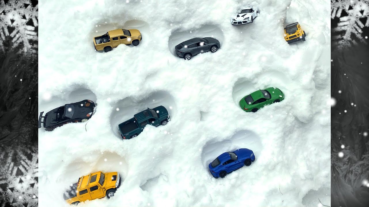 Cars in snow , from Porsche to Chevy pickups !! Enjoy kids!! - YouTube