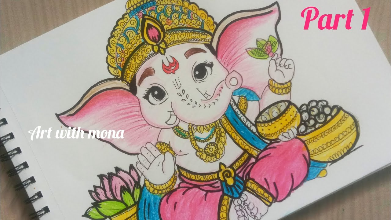 how to draw a cute little baby ganesh colour pencil drawing.||Vinayagar ...