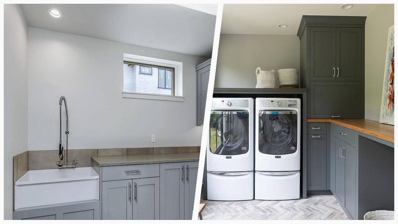 75 Laundry Room With Gray Cabinets And Beige Countertops Design Ideas ...