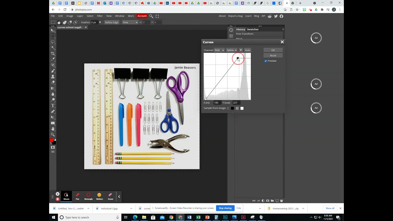 Photopea Instructions Using Curves for school supplies flat lay photo ...