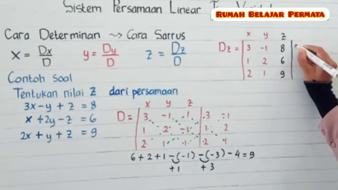 Persamaan Linear Tiga Variable Cara Determinan Cara Sarrus Mencari ...