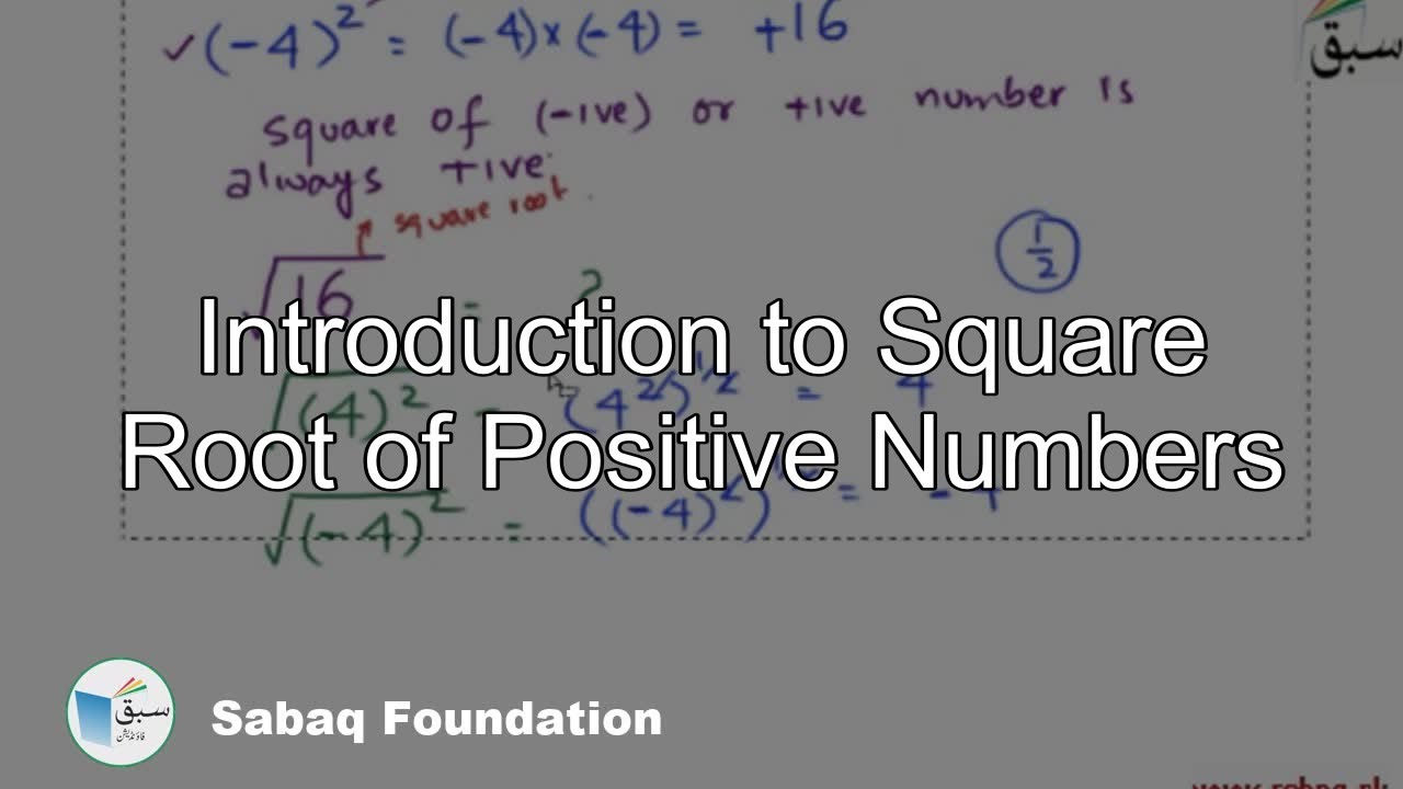 Introduction To Square Root Of Positive Numbers Math Lecture Sabaq