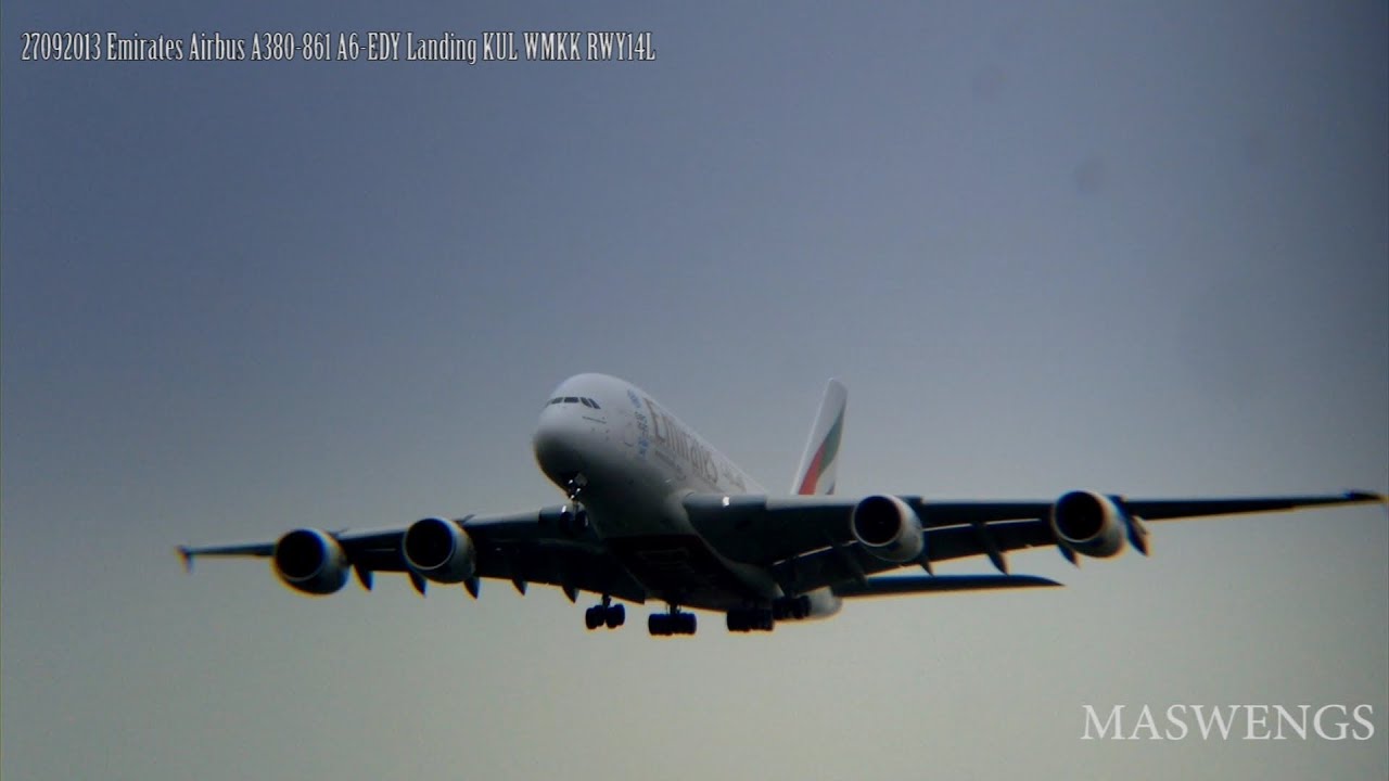 ATC Emirates Airbus A380-861 A6-EDY Landing KUL WMKK RWY14L - YouTube