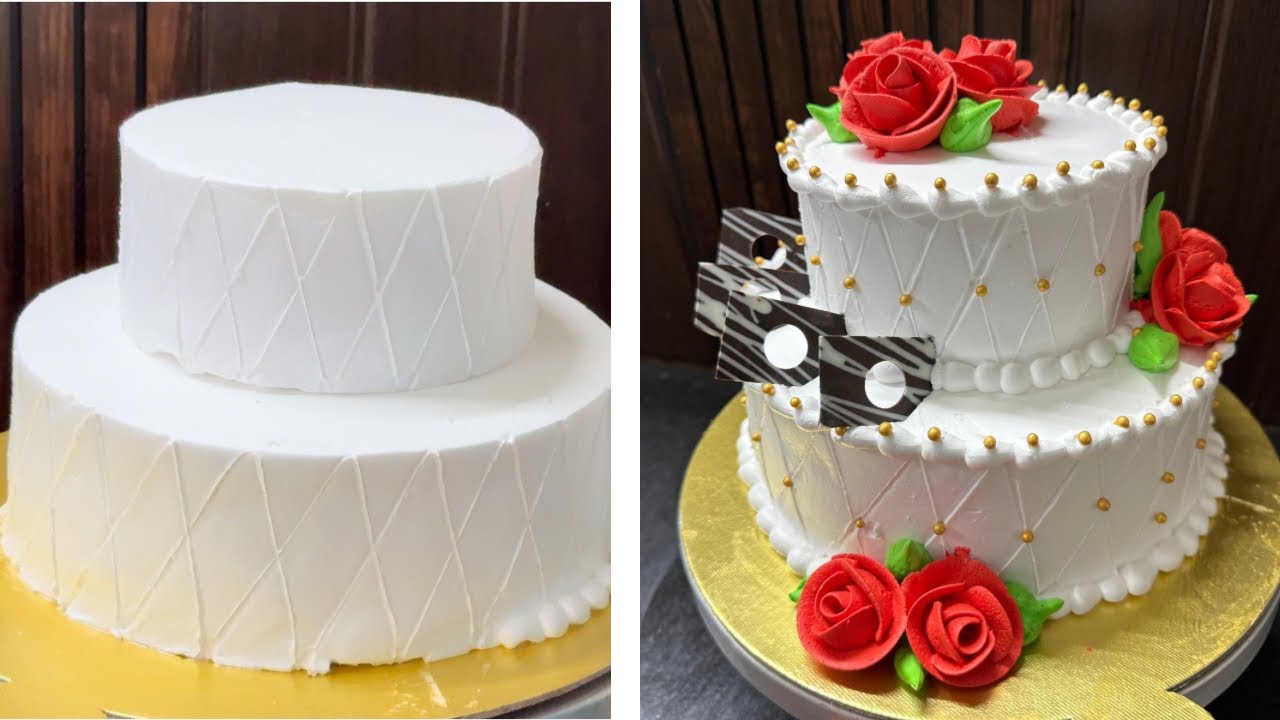 two tier vanilla cake design | vanilla cake design with chocolate ...
