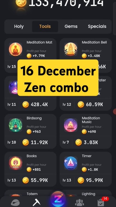 Zen Coin Daily Como 16 December | Zen coin daily combo today | #zencoindailycombo #zencoin - YouTube