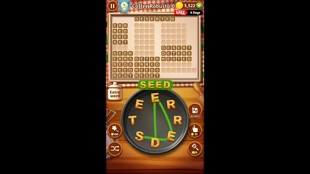 Word Cookies Coffee Robusta Levels 1-6 - Noteworthy Chef Answers - YouTube
