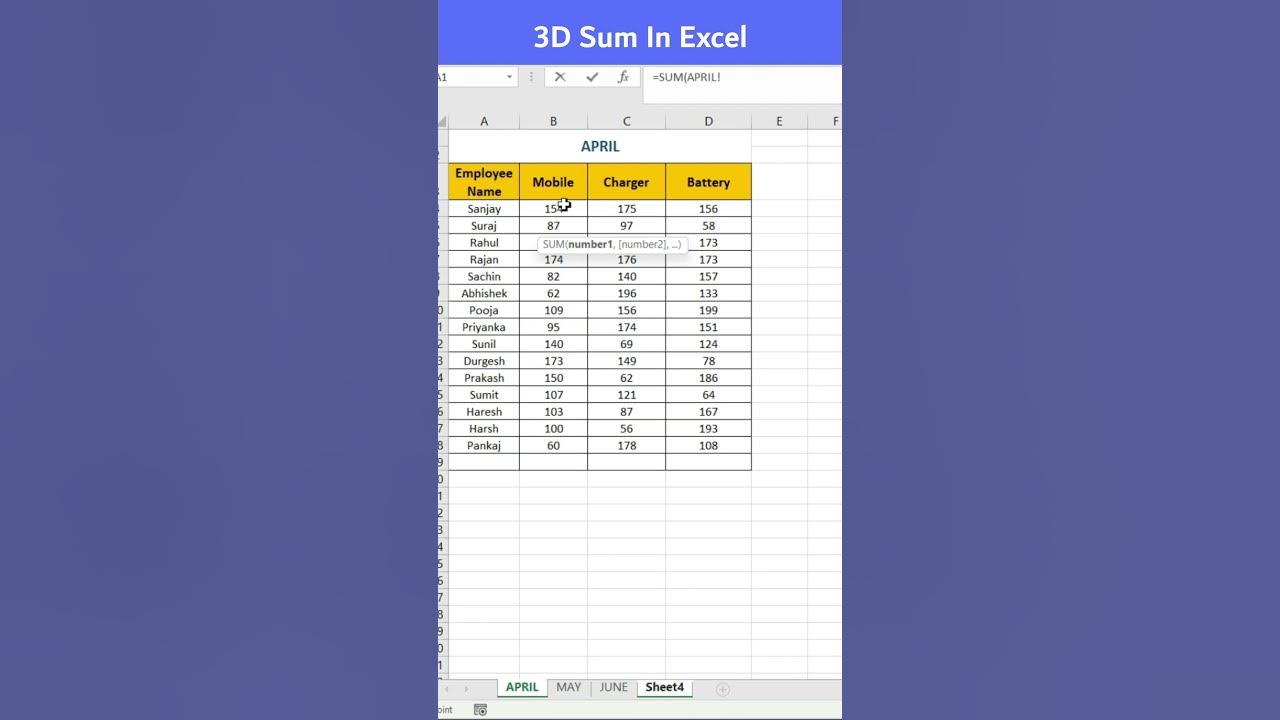 3D Sum In Excel #shorts #exceltutorial #excel #exceltips #shortsfeed #ytshorts #virulshortsvideo ...