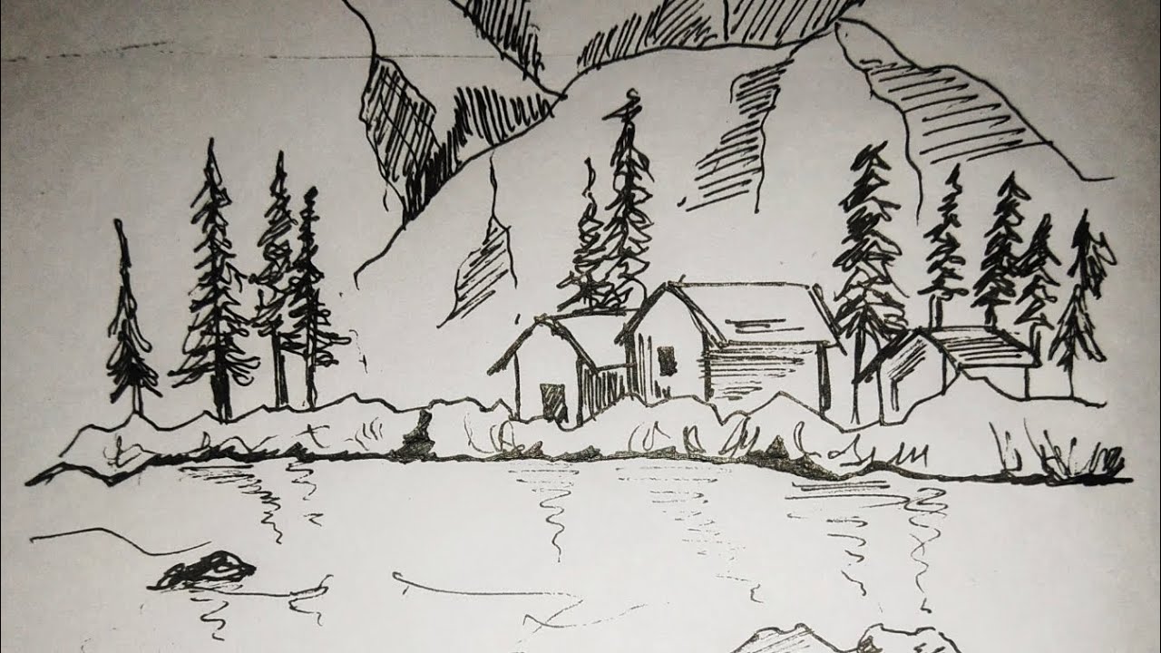how to draw landscape using pen for beginners - YouTube
