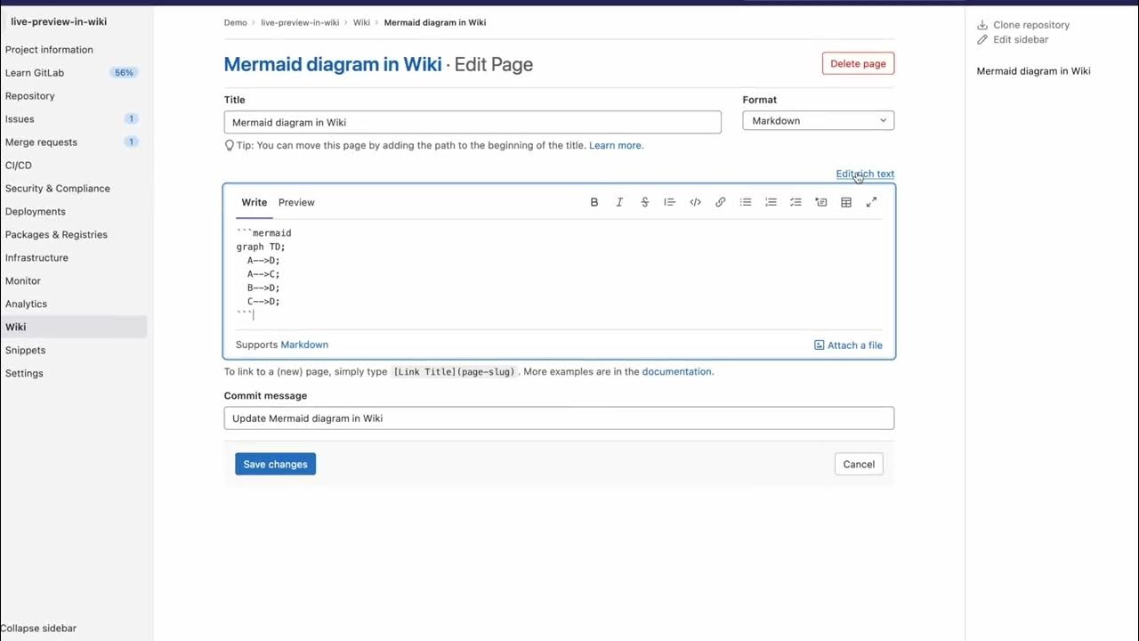 GitLab15.2 - Live preview diagrams in the wiki WYSIWYG editor - YouTube