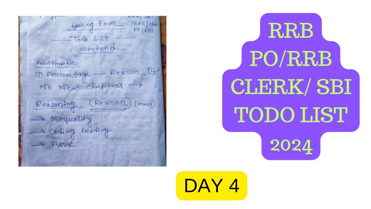 RRB PO+ RRB Clerk Todo list 2024 DAY-4 - YouTube