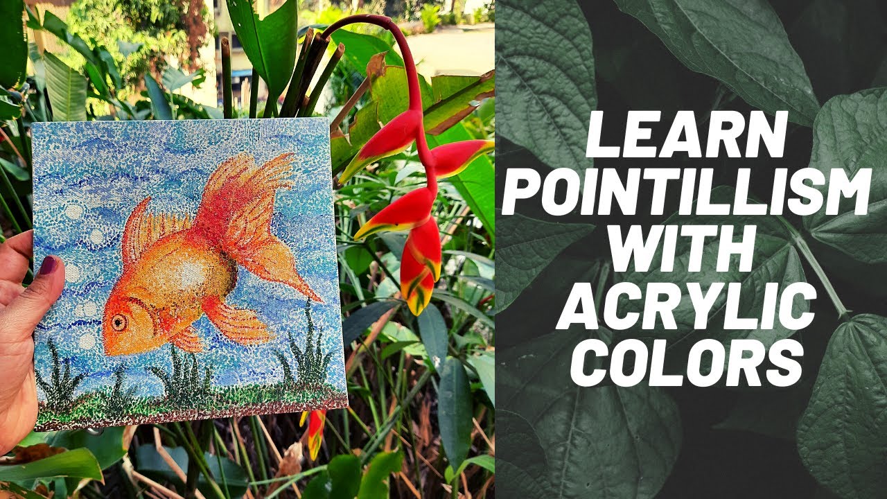 Step by Step Gold Fish Painting Tutorial | Pointillism Tutorial | Paint Gold fish with Acrylic ...