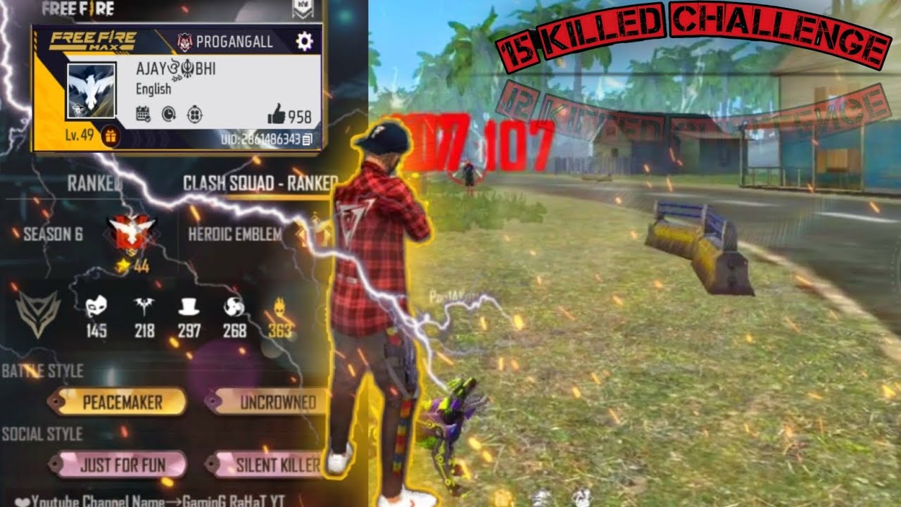 Free fire max br gameplay challenge giving to me at least 15 kills in ...