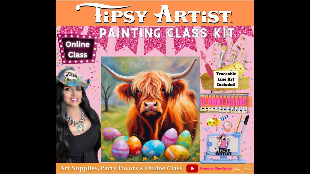 Easter Highland Cow Painting Tutorial Class with the Tipsy Artist - YouTube