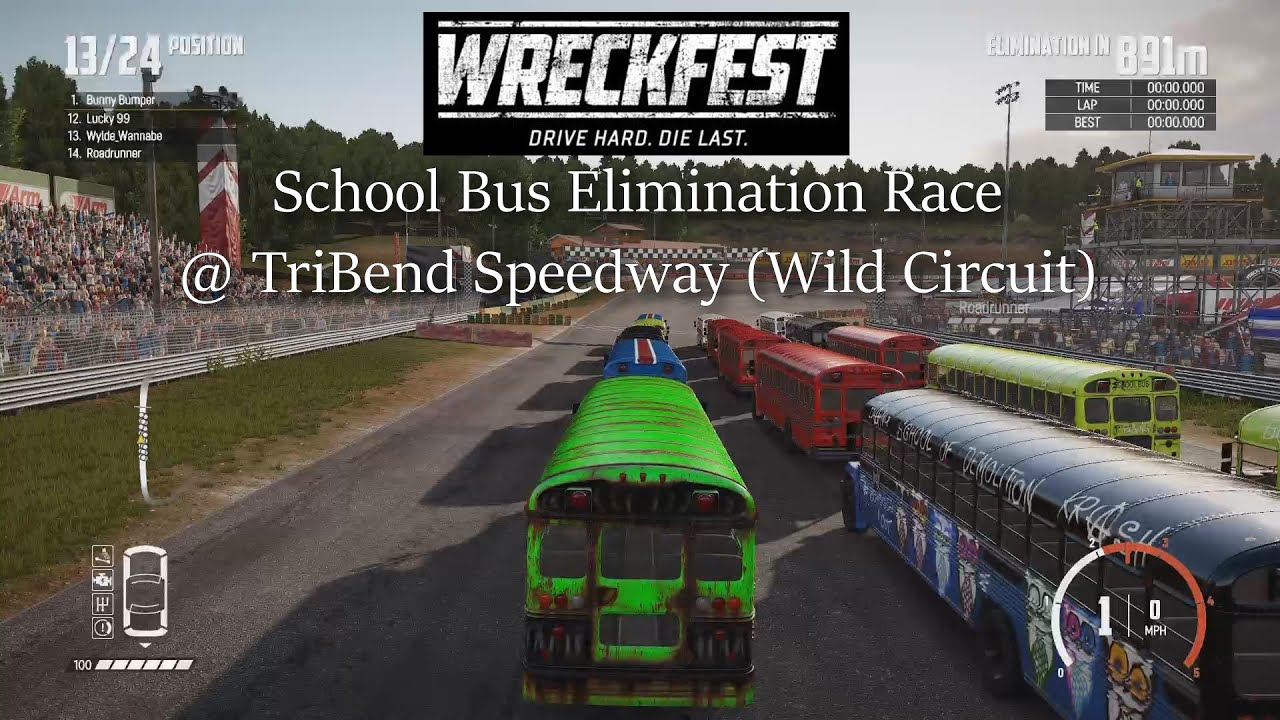 WRECKFEST - School Bus Elimination Race @ TriBend Speedway - YouTube