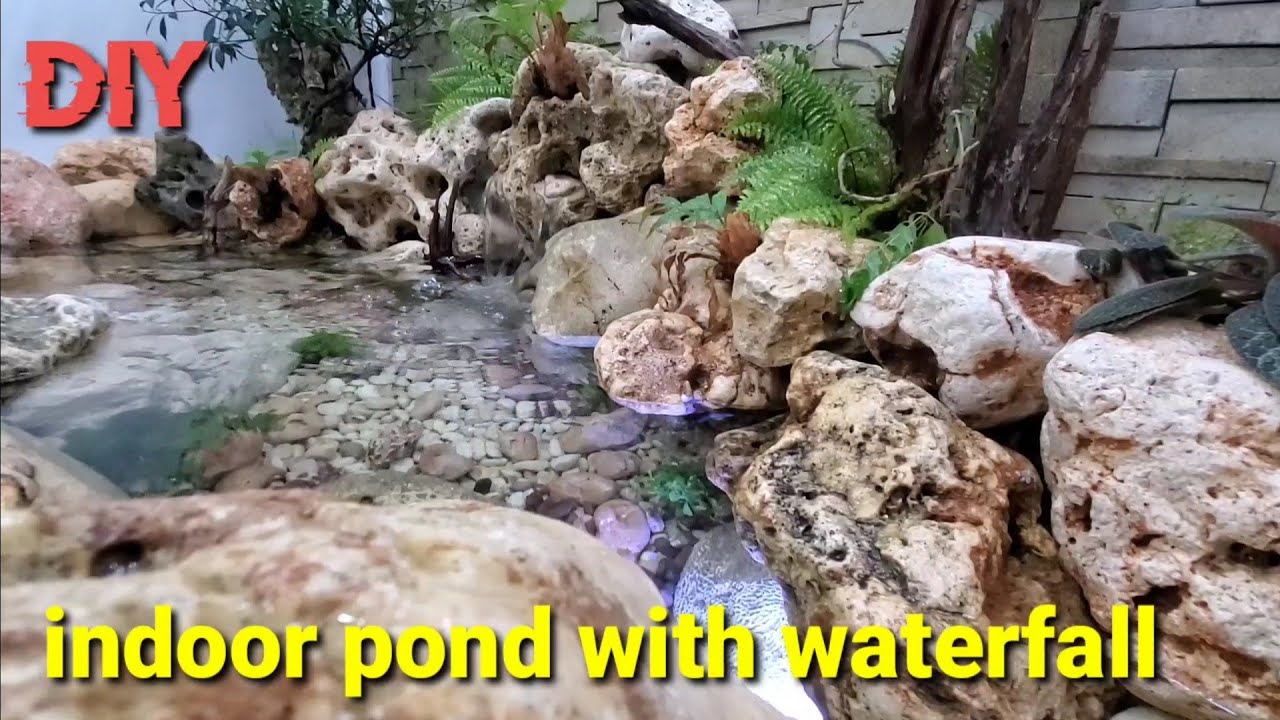 DIY indoor pond with waterfall - YouTube