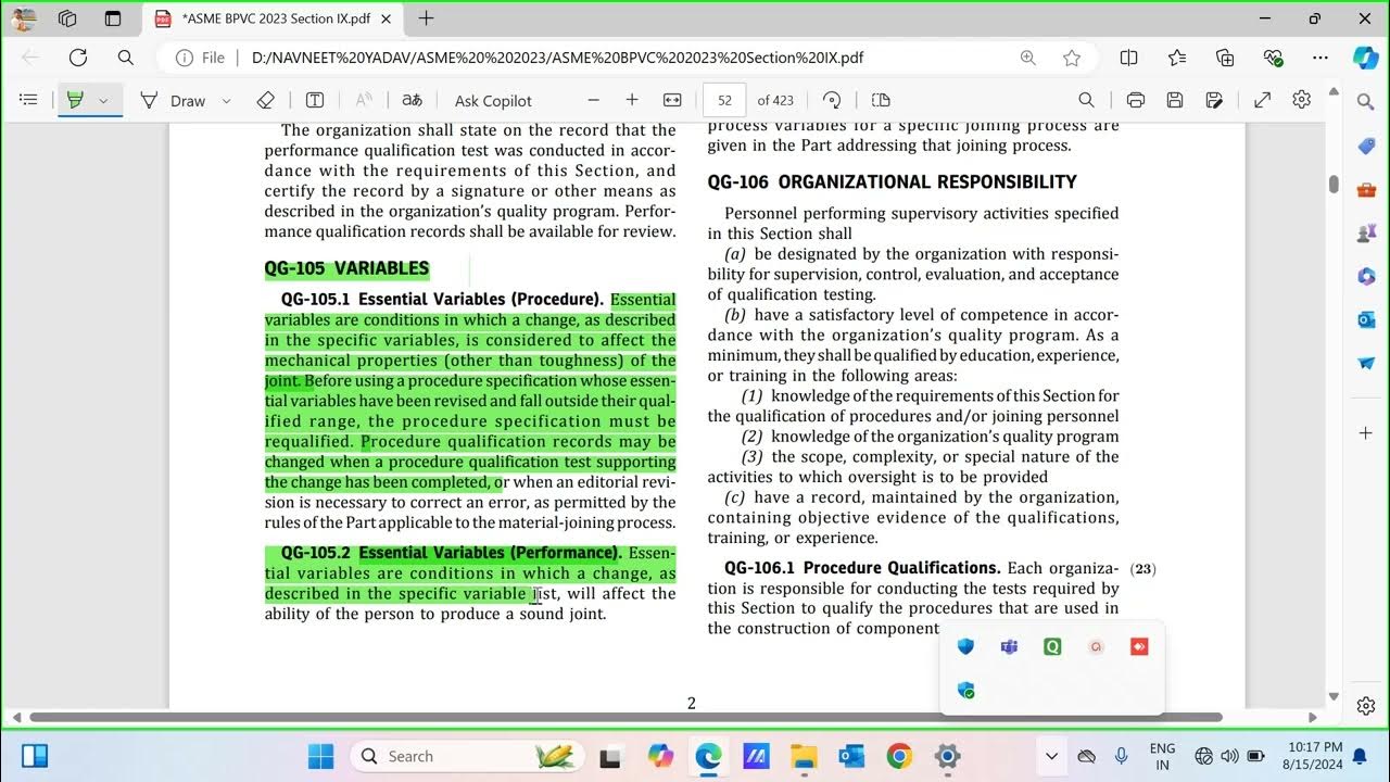 Welding Variables II Essential Variables II Supplementary Variables II ...