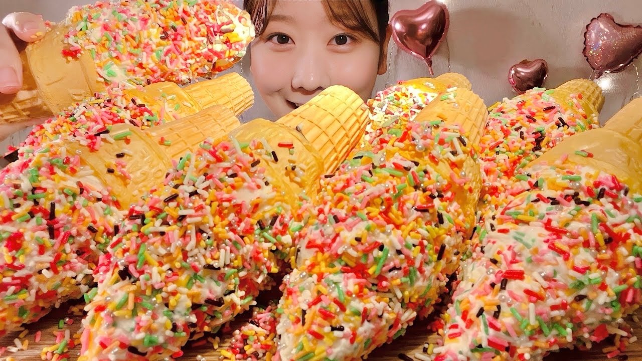 ASMR Vanilla Ice Cream with Sprinkles【Mukbang/ Eating Sounds】【English ...