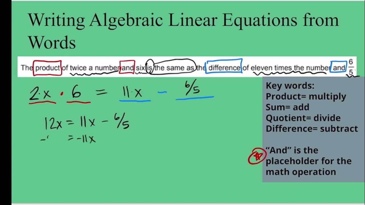 Writing Algebraic Linear Equations from Words - YouTube