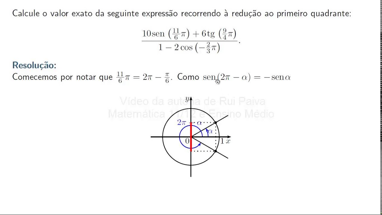 Trigonometria - Exercício 6.2 b) da Aula 6: Redução ao primeiro ...