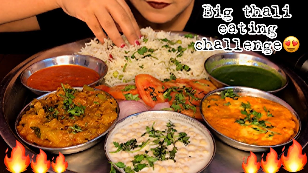 Eating big thali challenge🔥|shahi paneer,kashifal,raita & matar rice🤩 ...
